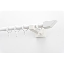 Gardinenstange Garesa, L:230cm &Oslash;:20mm, wei&szlig;, Holzwerkstoff, Metall, Wohnzimmer, Gardinenstangen, "CUBUS", Vorhanggarnitur, verl&auml;ngerbar, Endknopf