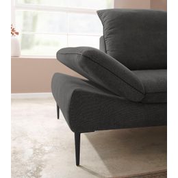 Ecksofa W.Schillig, B:294cm H:87cm T:185cm, grau, Chenille-Flachgewebe R66 (85% Polyester, 15% Nylon);Longlife Xtra-Leder Z59: Glattleder mit