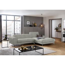 Ecksofa W.Schillig, B:303cm H:70cm T:193cm, grau, Chenille-Flachgewebe R66 (85% Polyester, 15% Nylon), Wohnzimmer, Sofas, "piedroo, Designsofa mit