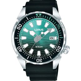 Lorus Herren Quarzuhr, schwarz, Armbanduhren, Armbanduhr, Herrenuhr, Silikonarmband, analog, Datum, Leuchtindizes