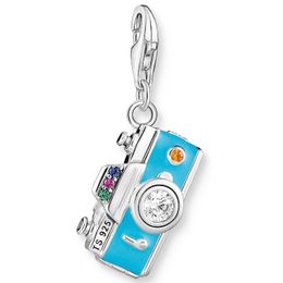Thomas Sabo Damen Charm-Einhänger "Retro Kamera", blau, Silber 925 (Sterlingsilber), Charms, mit Glas-Keramik Stein