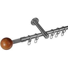 Gardinenstange Liedeco, L:120cm &Oslash;:16mm, silber, Edelstahl, Holzwerkstoff, Gardinenstangen, "Stil Harsens", 1-l&auml;ufig im Fixma&szlig; &Oslash; 16 mm