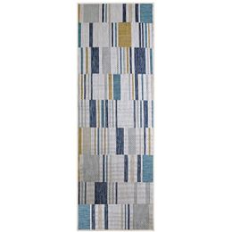 Teppich FLAIR RUGS, B:80cm H:4mm L:230cm, blau, Polypropylen, Wohnzimmer, Teppiche, "Rosco Geo", Rosco Geometrischer Teppich f&uuml;r drinnen und drau&szlig;en