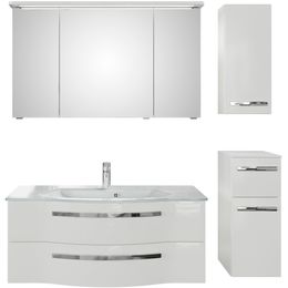 Badmöbel-Set SAPHIR, weiß, Holzwerkstoff, Kastenmöbel-Sets, "Serie 4005, vormontiert, Glaswaschbecken, Spiegelschrank", Badezimmer-Set mit