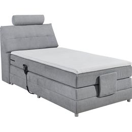 Boxspringbett, B:120cm L:234cm, grau, ED EXCITING DESIGN, 100% Polyester, Komplettbetten, "Palermo", inkl. Motor, Topper, Kopfst&uuml;tze und Stauraum im