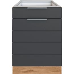 Unterschrank KOCHSTATION, B:60cm H:82cm T:60cm, grau, MDF, K&uuml;che, Schr&auml;nke, "KS-Luhe", 60 cm breit, hochwertige MDF-Fronten mit waagerechter Lisene