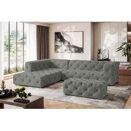 Ecksofa Home Affaire, B:325cm H:71cm T:228cm, grau, 100% Polyester, Wohnzimmer, Sofas, "FOLLINA", L-Form, mit klassischer Chesterfield-Knopfheftung