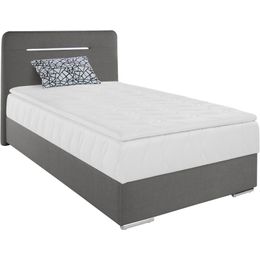 Boxbett COTTA, B:126cm L:207cm, grau, Polyester, Komplettbetten, "Lighstar", inklusive LED-Beleuchtung, Topper, Bettkasten und Zierkissen
