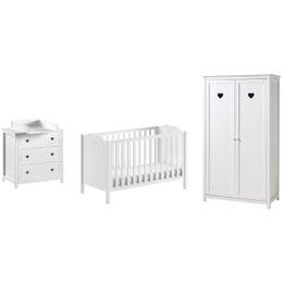 Babyzimmer-Komplettset Vipack, weiß, Schlafzimmermöbel-Sets, "Amori Set 4-tlg. mit nostalgischer Herz-Optik, TOP Komplett-Angebot"