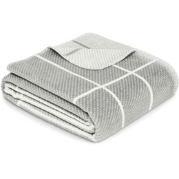 Wohndecke Ibena, B:150cm L:200cmgrau, wollwei&szlig;, Baumwolle, Polyacryl, Polyester, Wohndecken, "Wohndecke Sanremo", im modernen Gitterdesign