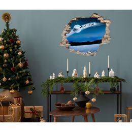 3D-Wandtattoo queence, B:60cm H:50cm T:0,3cm, blau, Vinyl, Wandtattoos, "Der Weihnachtsmann im Schlitten", selbstklebender Wandsticker Weihnachten
