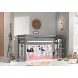 Spielbett Vipack, B:105,4cm H:114cm L:209,4cm, grau, Kinderzimmer, Betten, "Pino, Kiefer massiv, mit Rolllattenrost u. Textil-Set, Made in Europe",