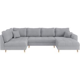 Wohnlandschaft Home Affaire, B:310cm H:81cm T:161cm, grau, 92% Polyester, 8% Nylon, Sofas, "CHARRE U-Form mit Ottomane, Ma&szlig;e B/T/H: 310/161/81 cm",