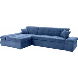 Ecksofa DOMO collection, B:300cm H:80cm T:172cm, blau, Chenille (85% Polyester, 15% Acryl);Luxus-Microfaser (100% Polyester);Struktur ( 100%