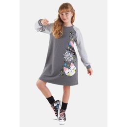 DENOKIDS Mädchen Shirtkleid "Wild Cat", schwarz, Gr. 110, bedruckt, 81% Polyester, 15% Baumwolle, 4% Elasthan, Kleider, mit Katzen-Motiv