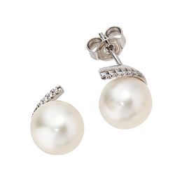 Jobo Damen Perlenohrringe "Ohrringe 8 mm", SI = kleine Einschl&uuml;sse, Diamanten Perlen Wei&szlig;gold 585, wei&szlig;, Diamanten, Perlen, Wei&szlig;gold 585, Ohrringe,