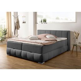Boxbett Home Affaire, B:187cm L:225cm, grau, Komplettbetten, "Chelles", inkl. Topper und Bettkasten