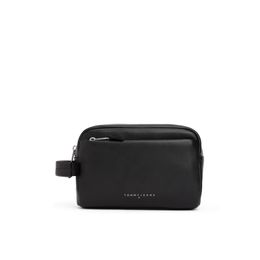 Tommy Jeans Damen Kulturbeutel "TJM LINEAR LEATHER WASHBAG", schwarz, Leder, Lederimitat, Taschen, Reise, Unisex Minibag mit Logoschriftzug