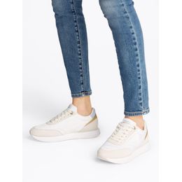 Tommy Hilfiger Damen Plateausneaker "ESSENTIAL RUNNER", Gr. 41, wei&szlig;, Leder, Lederimitat, Textil, Schuhe, Freizeitschuh, Halbschuh, Schn&uuml;rschuh mit