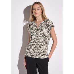 Street One Damen Print-Shirt, beige, Gr. 36, gemustert, Stoff, 50% Modal, 50% Baumwolle, Shirts, mit Knopfleiste