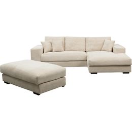 Polstergarnitur WERK2, B:286cm H:84cm T:184cm, beige, 90% Polyester, 10% Nylon, Sitzmöbel-Sets, "Eden L-Form + Hocker. Mega Couch Breite 286cm,