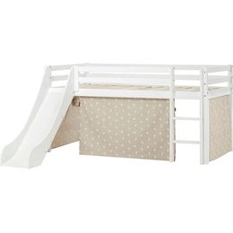 Hochbett Hoppekids, B:101cm H:9cm L:208cm, wei&szlig;, Bett: 100% Massivholz, Nordische Kiefer;Rutsche: MDF;Vorhang: 100% Baumwolle, Jugendzimmer,