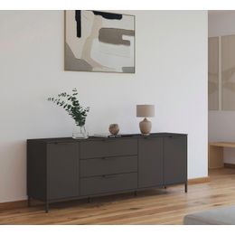 Kombikommode Rauch, B:200cm H:72cm T:42cm, grau, Holzwerkstoff, Schlafzimmer, Sideboards, "Kommode T&uuml;rkommode Sideboard Kombikommode FLIPP", 3-t&uuml;rig