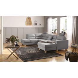 Wohnlandschaft Home Affaire, B:313cm H:100cm, silber, Sofas, "Navan, komfortabel mit viel Platz, U-Form", wahlweise mit Bettfunktion und Kopfstütze