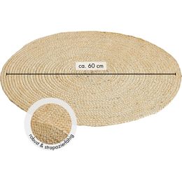 Teppich LUXOR living, H:7mm &Oslash;:60cm, beige, Obermaterial: 99% Jute, 1% Baumwolle, Wohnzimmer, Teppiche, "Ibo, Juteteppich", Wendeteppich,