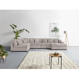 Wohnlandschaft Home Affaire, B:390cm H:86cm T:190cm, beige, 100% Polyester, Sofas, "Skara U-Form", Lounge-Sofa mit Federkernpolsterung, in vielen