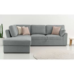 Ecksofa Home Affaire, B:242cm H:88cm T:224cm, grau, 100% polyester, Wohnzimmer, Sofas, "Citry", Breite 242 cm, Chenille, Bettfunktion, Bettkasten,