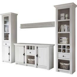 Wohnwand Home Affaire, B:293cm, weiß, Wohnzimmer, Kastenmöbel-Sets, "California", bestehend aus Standregal, Vitrine, Sideboard, Wandregal