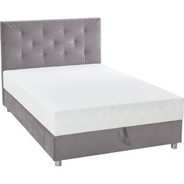 Boxbett, B:122cm L:209cm, grau, ATLANTIC HOME COLLECTION, Komplettbetten, "CELIA im hochwertiger Samtoptik", mit Taschen-Federkernmatratze,