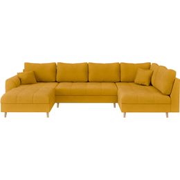 Wohnlandschaft Home Affaire, B:310cm H:81cm T:161cm, gold, 92% Polyester, 8% Nylon, Sofas, "CHARRE U-Form mit Ottomane, Ma&szlig;e B/T/H: 310/161/81 cm",
