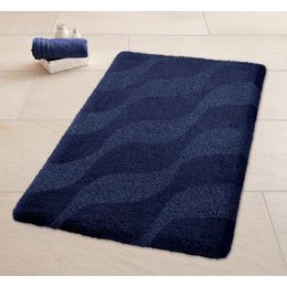 Badematte Kleine Wolke, H:15mm, blau, Polyacryl, Badematten, "&raquo;Onda&laquo;, Badvorleger, Badezimmer Teppich", Badteppich, modernes Ton in Ton Wellendesign,