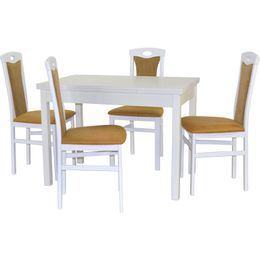 Essgruppe, B:45cm H:95cm T:48cm, weiß, HOFMANN LIVING AND MORE, FSC-zertifiziertes Massivholz, Sitzmöbel-Sets, "5tlg. Tischgruppe", Stühle montiert