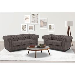 Sitzgruppe Home Affaire, H:74cm T:89cm, braun, Wohnzimmer, Sitzm&ouml;bel-Sets, "Chesterfield", hochwertige Knopfheftung, bestehend aus 2- und 3-Sitzer
