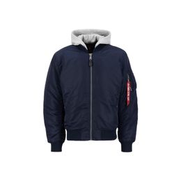 Herren Bomberjacke "MA-1 Zip Hood Back EMB", blau, Gr. S, Alpha Industries, Obermaterial: 100% Nylon, Futter: 100% Nylon, Kapuze: 75% Baumwolle, 25%