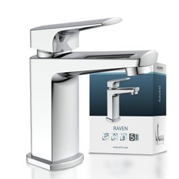 Sch&uuml;tte Waschtischarmatur SCH&Uuml;TTE, B:5cm H:16,3cm T:15,7cm, silber, Armaturen, "RAVEN", Wasserhahn mit Ablaufgarnitur, Mischbatterie mit Pop Up Abflussstopfen