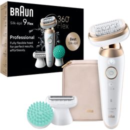 Braun Damen Epilierer "Silk-épil Flex 9 9-071", gold, Epilierer, mit Rasieraufsatz, Trimmeraufsatz & Massageaufsatz