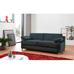 Schlafsofa Bali, B:201cm, blau, 100% Polyester, Wohnzimmer, Sofas, "Viola, Dauerschläfer mit Seitenkissen", in 140er und 160er Breite, 3 Varianten,