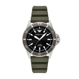 Emporio Armani Herren Solaruhr, grün, Armbanduhren, Armbanduhr, Herrenuhr, Silikonarmband, analog, Tag, 12/24-Std.-Anzeige