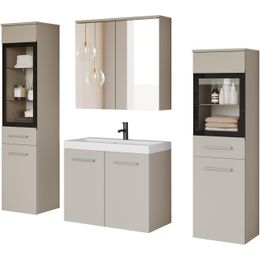 Badmöbel-Set Welltime, B:120,4cm H:131,5cm T:34,5cm, beige, Holzwerkstoff, Kastenmöbel-Sets, "MADRIT II, Schrank mit Waschbecken, 2 Hänger,