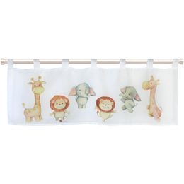Scheibengardine, B:45cm H:120cm, wei&szlig;, Delindo Lifestyle, Voile, Polyester, K&uuml;che, Gardinen, "Kinderzoo", mit Schlaufenaufh&auml;ngung f&uuml;r die K&uuml;che