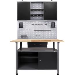 ONDIS24 Werkstatt-Set, B:120cm H:205cm T:60cm, schwarz, Werkbänke, 120 cm, mit LED