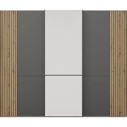 Schwebet&uuml;renschrank Musterring, B:278,9cm H:236cm T:67cm, grau, Hartfaserplatte, Holzwerkstoff, Kristallglas, Schr&auml;nke, "Isabelle", T&uuml;ren mit