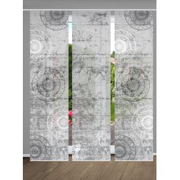 Schiebegardine HOME IN GREEN, B:60cm H:245cm, grau, Polyester, Wohnzimmer, Gardinen, "MANDRIGA", SET DIGITALDRUCK,BAMBUSOPTIK RECYCELT