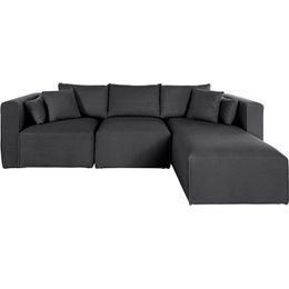Ecksofa Home Affaire, B:280cm H:75cm T:182cm, grau, Struktur Hahnentritt (67% Polypropylen 33% Polyester);Fellimitat (100% Polyester);Samtcord (92%