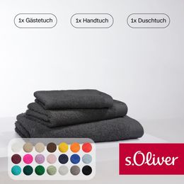 Handtuch Set s.Oliver, schwarz, Walkfrottier, Obermaterial: 100% Baumwolle, Handtuch-Sets, "s.Oliver, Premium Qualit&auml;t, 600 gr/m&sup2;", 1 G&auml;stetuch 30x50