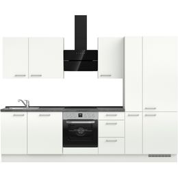 Küchenzeile Nobilia, B:300,3cm H:216,6cm T:60cm, weiß, Komplettküchen-Sets, ""Laser II", Ausrichtung wählbar, Breite 300 cm", vormontiert, wahlw. mit